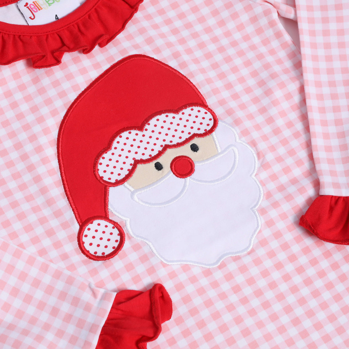 Santa Face Pink Gingham Ruffle Set- Light Skin – EC Stitches